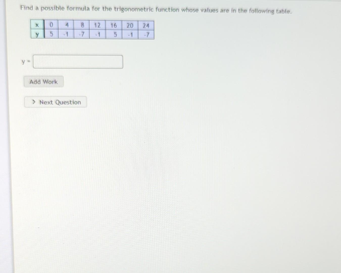 Solved Find a possible formula for the trigonometric | Chegg.com