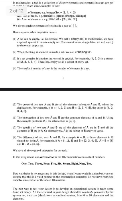 Solved Your option: 0 Here is an example of set A={ One, | Chegg.com