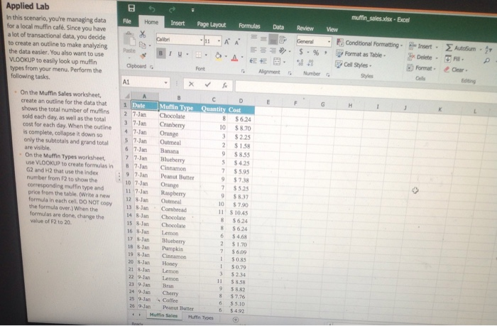 Solved muffin_sales.xlsx - Excel Home Insert Page Layout | Chegg.com