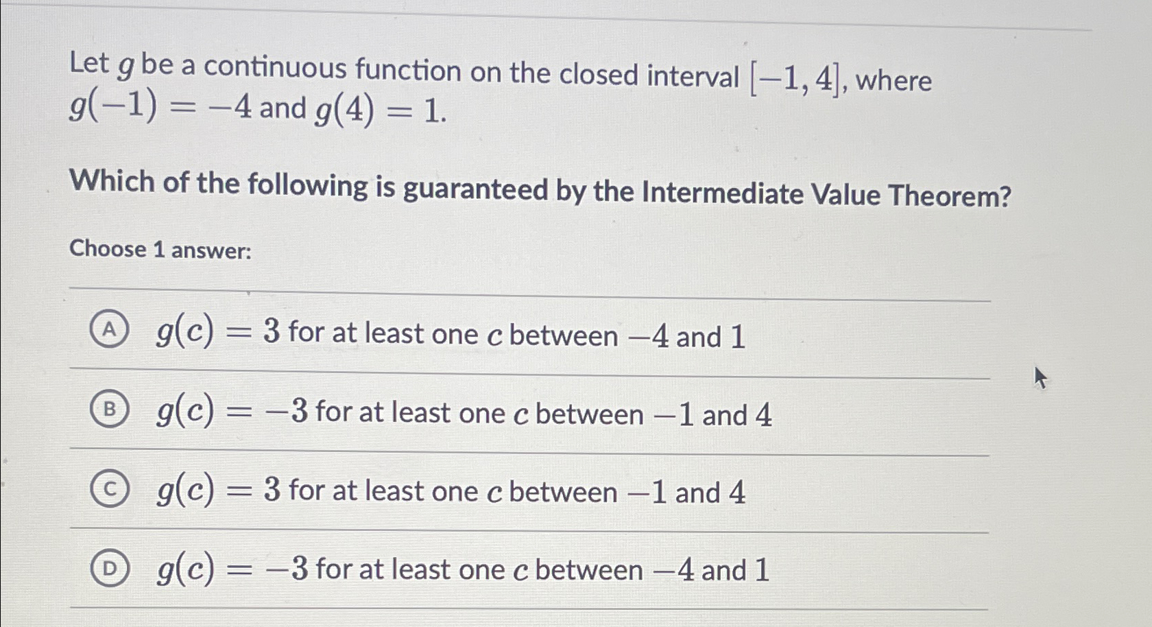 Solved Let g be a continuous function on the closed interval | Chegg.com