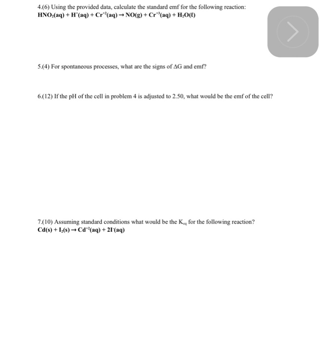 Solved 4.(6) Using the provided data, calculate the standard | Chegg.com