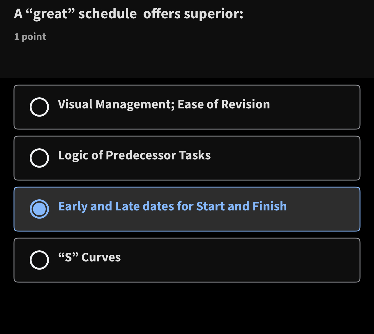 Solved A "great" schedule offers superior:1 ﻿pointVisual | Chegg.com