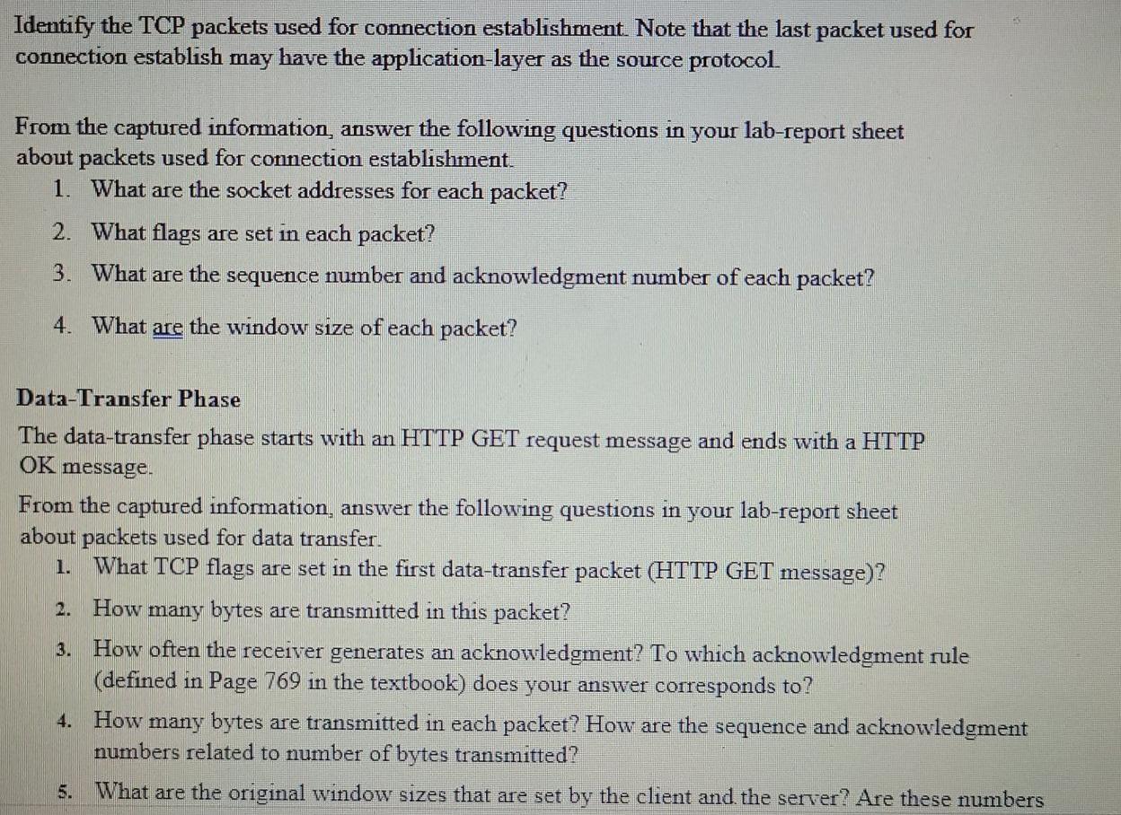 Solved Identify the TCP packets used for connection | Chegg.com