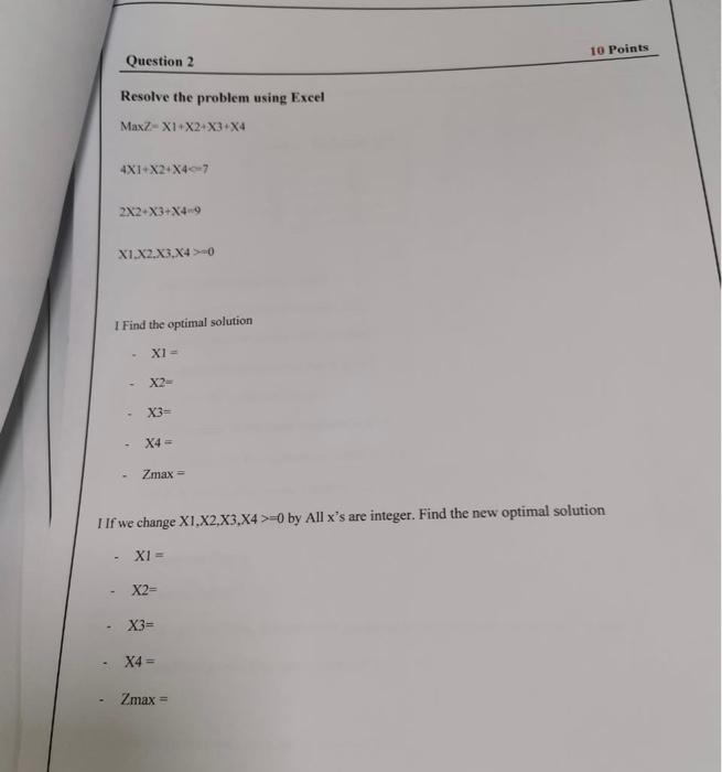 Solved Resolve the problem using Excel | Chegg.com