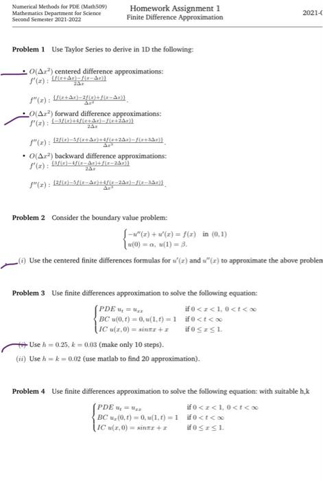 Solved Numerical Methods for PDE (Math509) Mathematics | Chegg.com