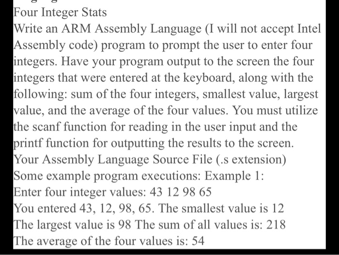 Solved Four Integer Stats Write An Arm Assembly Language I 3705