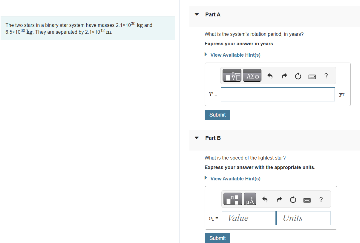 Solved The two stars in a binary star system have masses | Chegg.com