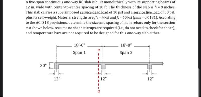 Solved A five-span continuous one-way RC slab is built | Chegg.com
