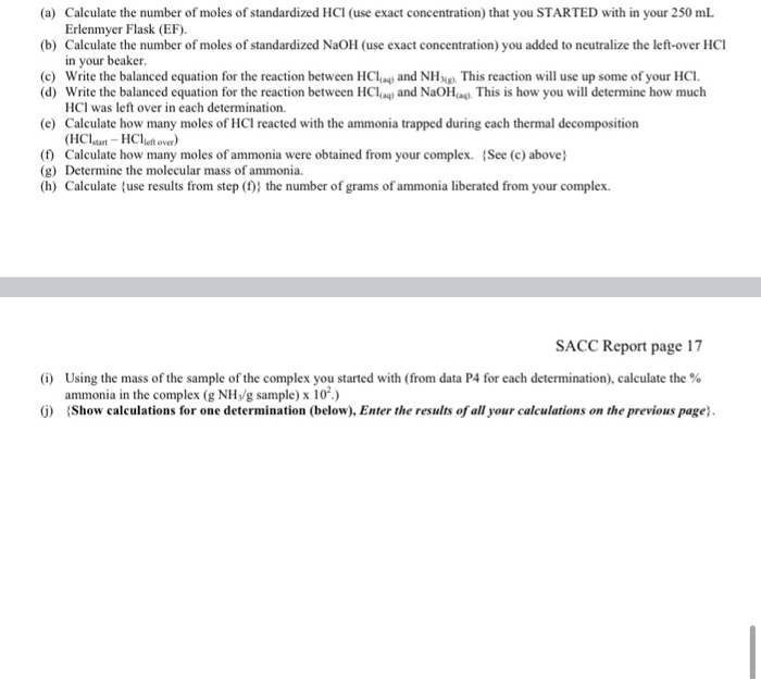 (a) Calculate the number of moles of standardized HCl | Chegg.com