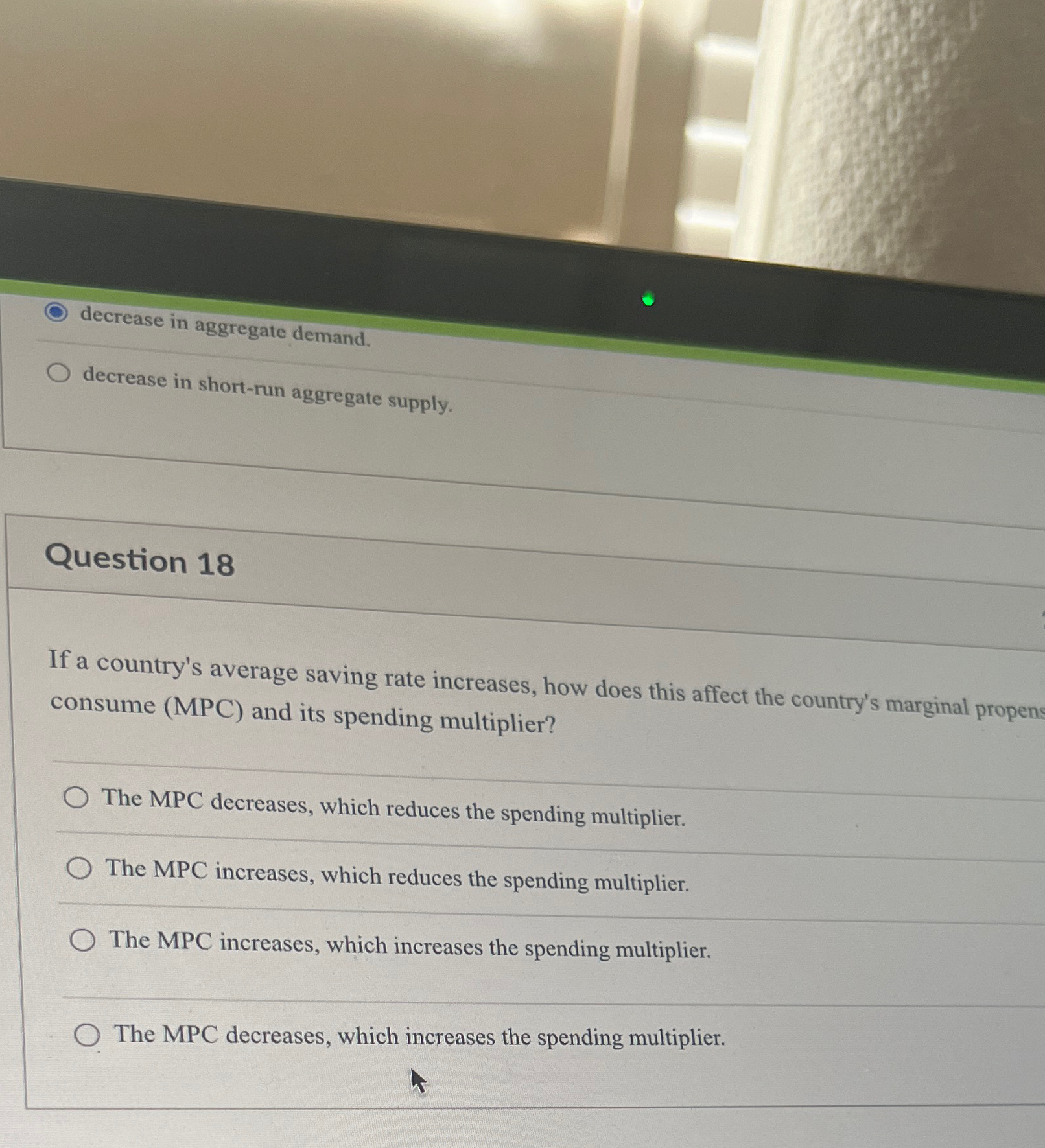 Solved decrease in aggregate demand.decrease in short-run | Chegg.com
