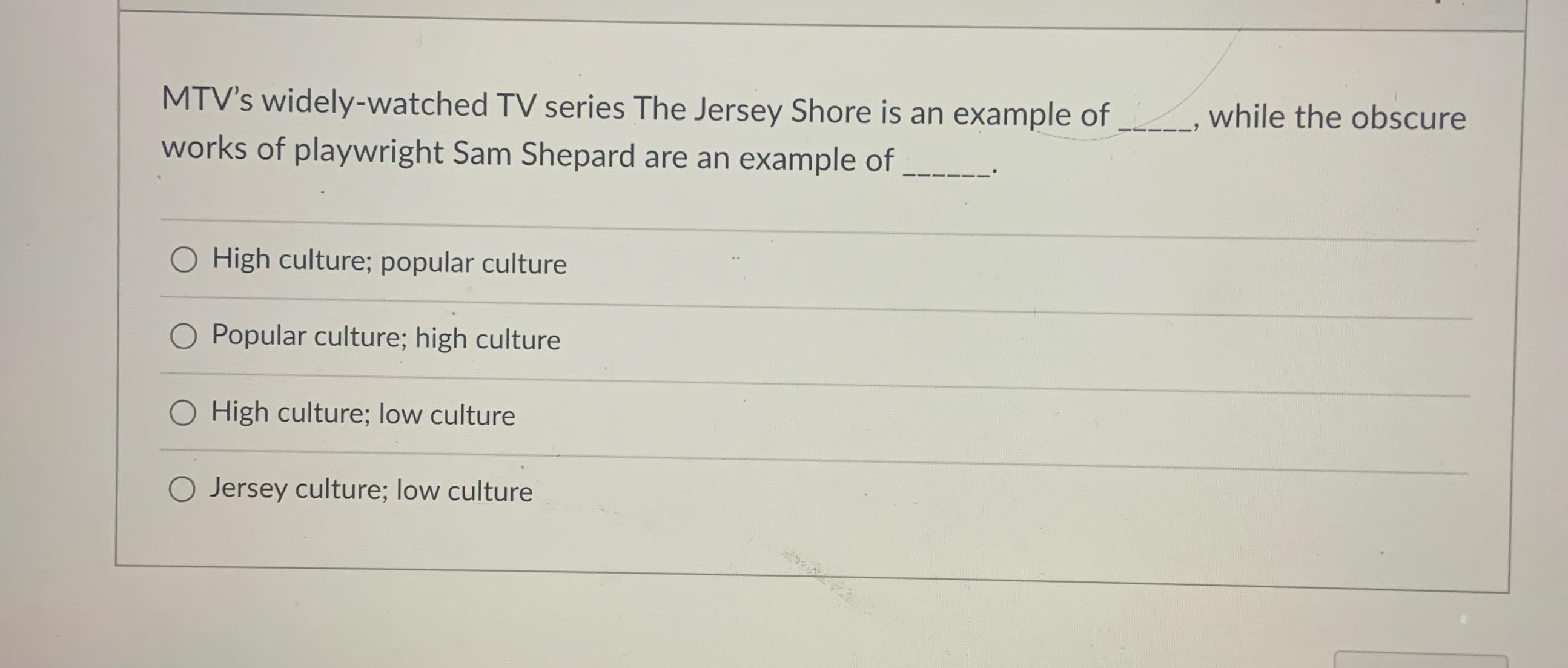 Solved MTV's widely-watched TV series The Jersey Shore is an | Chegg.com