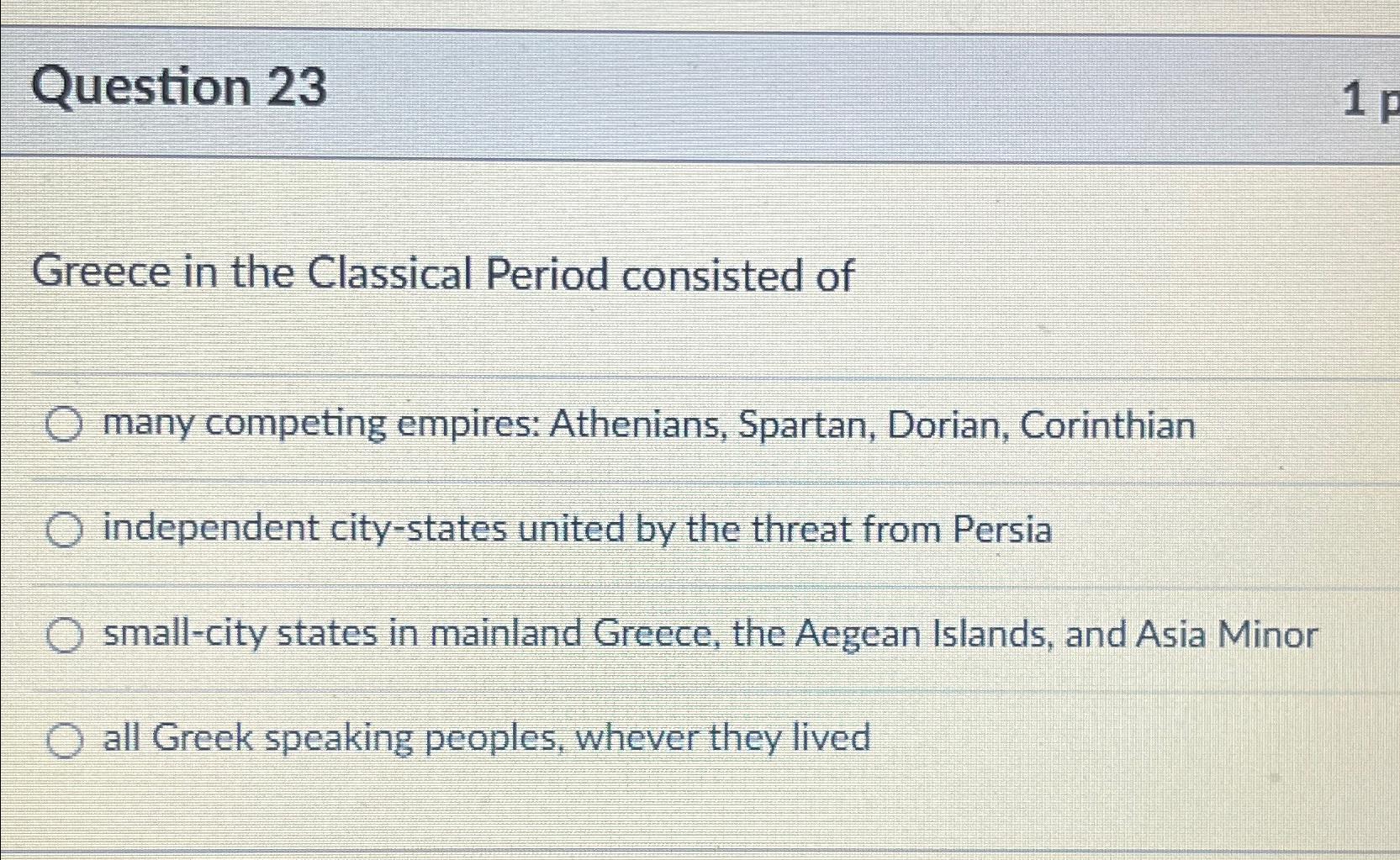 Solved Question 23Greece in the Classical Period consisted | Chegg.com