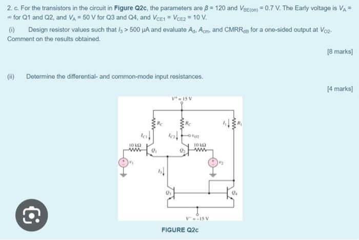 Solved 2. c. For the transistors in the circuit in Figure | Chegg.com