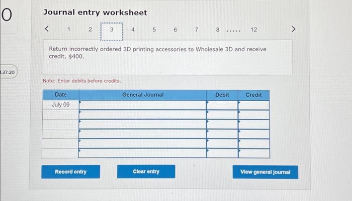 Solved Journal entry worksheet 678…12 Return incorrectly | Chegg.com