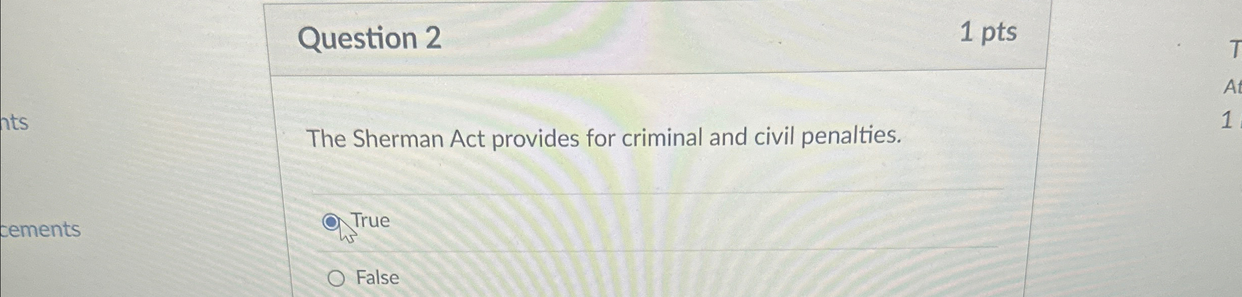 Solved Question 21ptsThe Sherman Act provides for criminal | Chegg.com