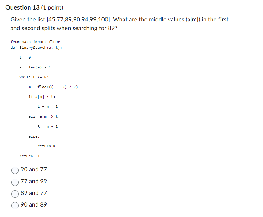 Solved Question 13 (1 ﻿point)Given the list | Chegg.com