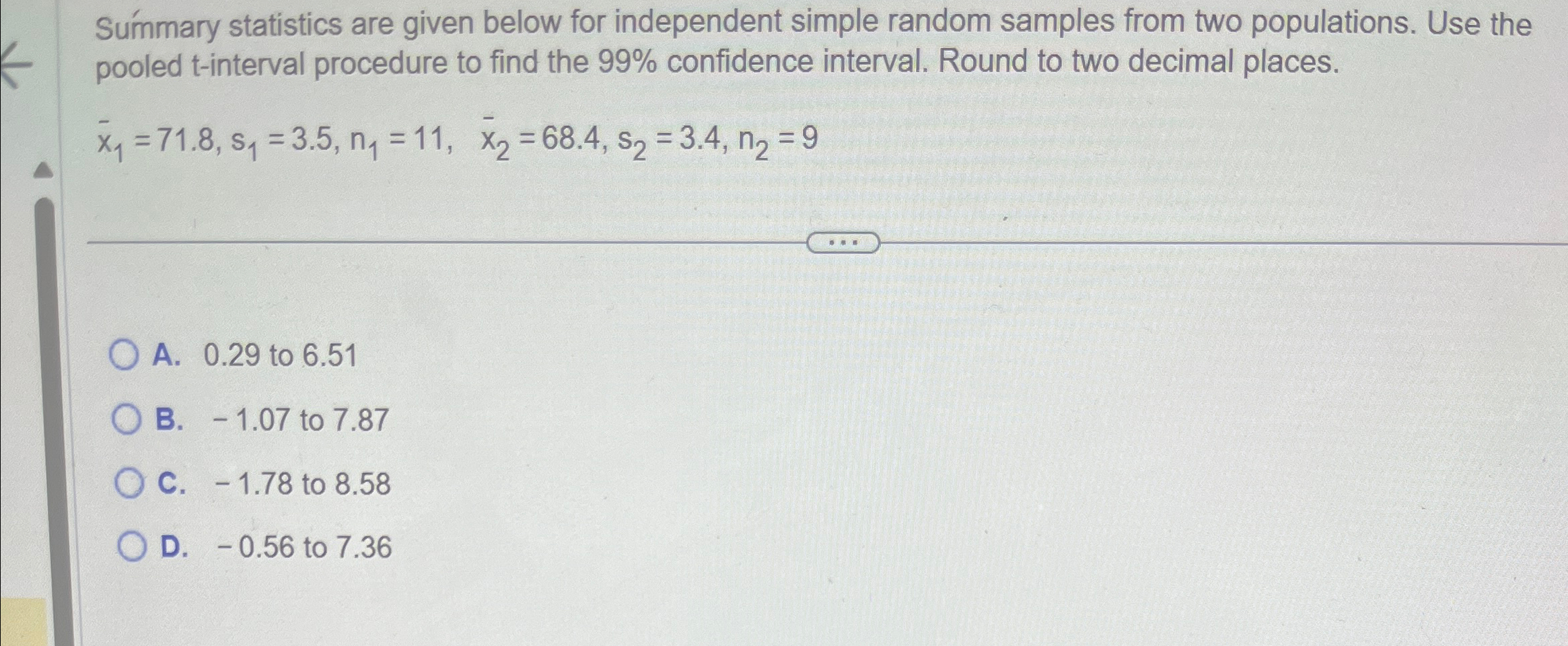 Summary statistics are given below for independent | Chegg.com