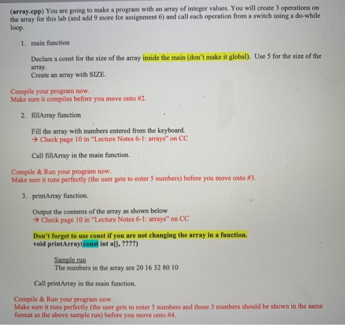 Solved (array.cpp) You are going to make a program with an | Chegg.com