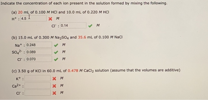 Solved Indicate the concentration of each ion present in the | Chegg.com