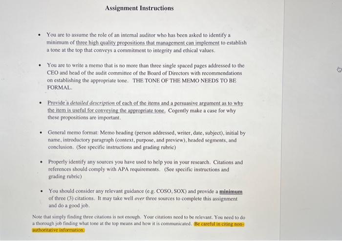 Solved Assignment Instructions - You are to assume the role | Chegg.com