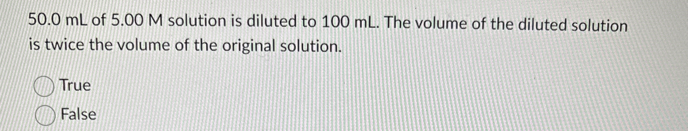 Solved 50.0 ﻿mL of 5.00 ﻿M solution is diluted to 100 ﻿mL . | Chegg.com