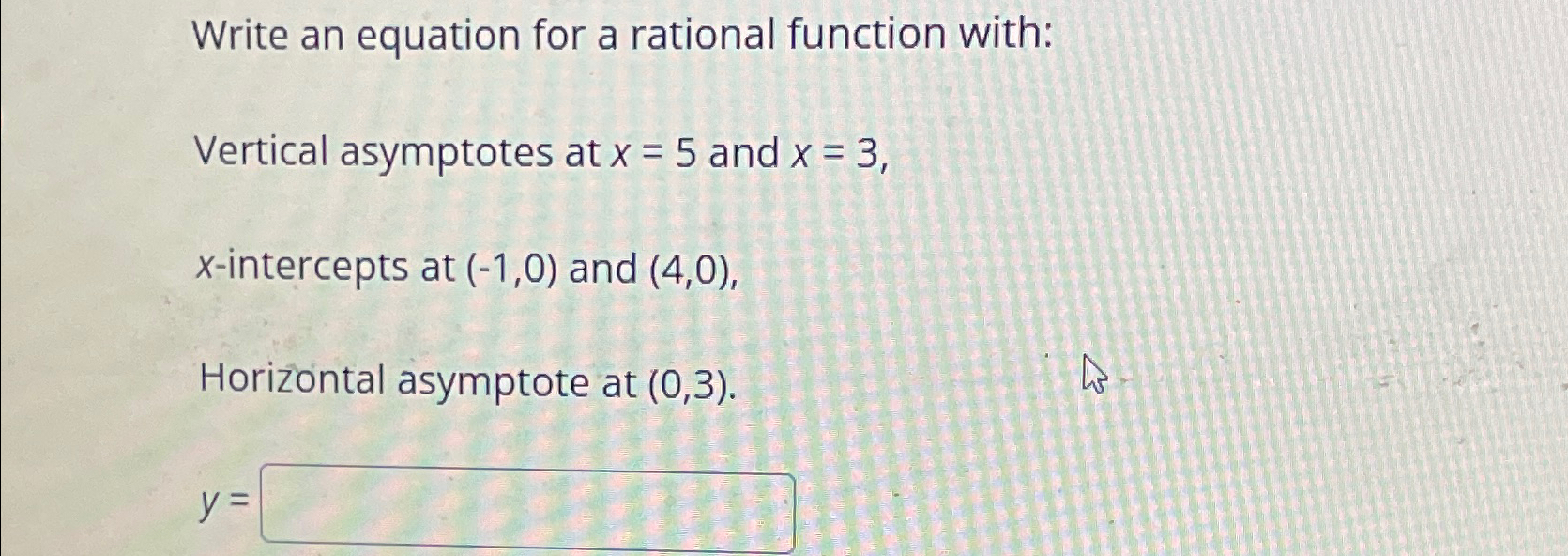 Solved Write an equation for a rational function | Chegg.com