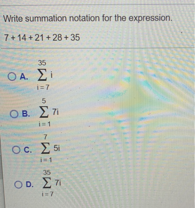 Solved Write summation notation for the expression. 7+ 14 + | Chegg.com