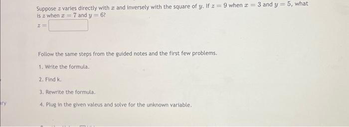 Solved Suppose z varies directly with x and inversely with | Chegg.com