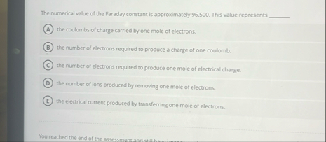 Solved The numerical value of the Faraday constant is | Chegg.com