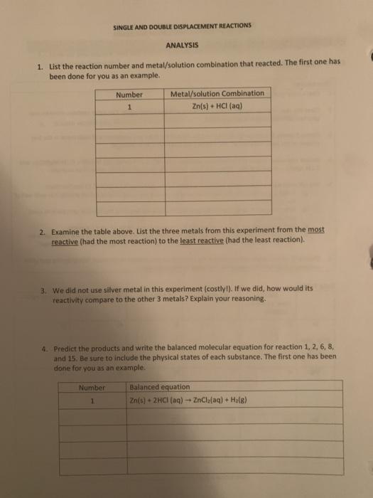 Solved SINGLE AND DOUBLE DISPLACEMENT REACTIONS PROCEDURE, | Chegg.com