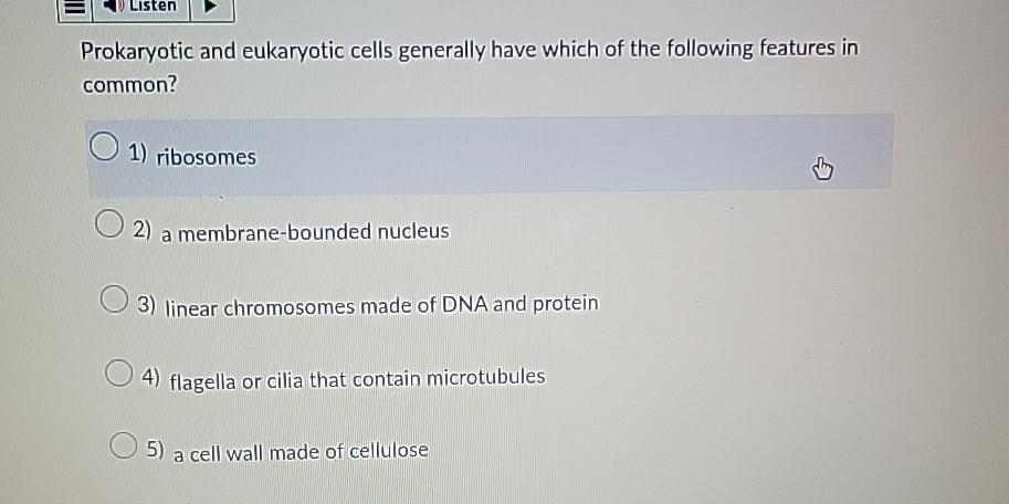 Solved Prokaryotic and eukaryotic cells generally have which | Chegg.com