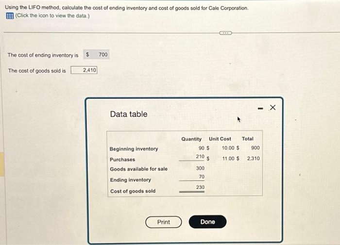 Solved Using the LIFO method, calculate the cost of ending | Chegg.com
