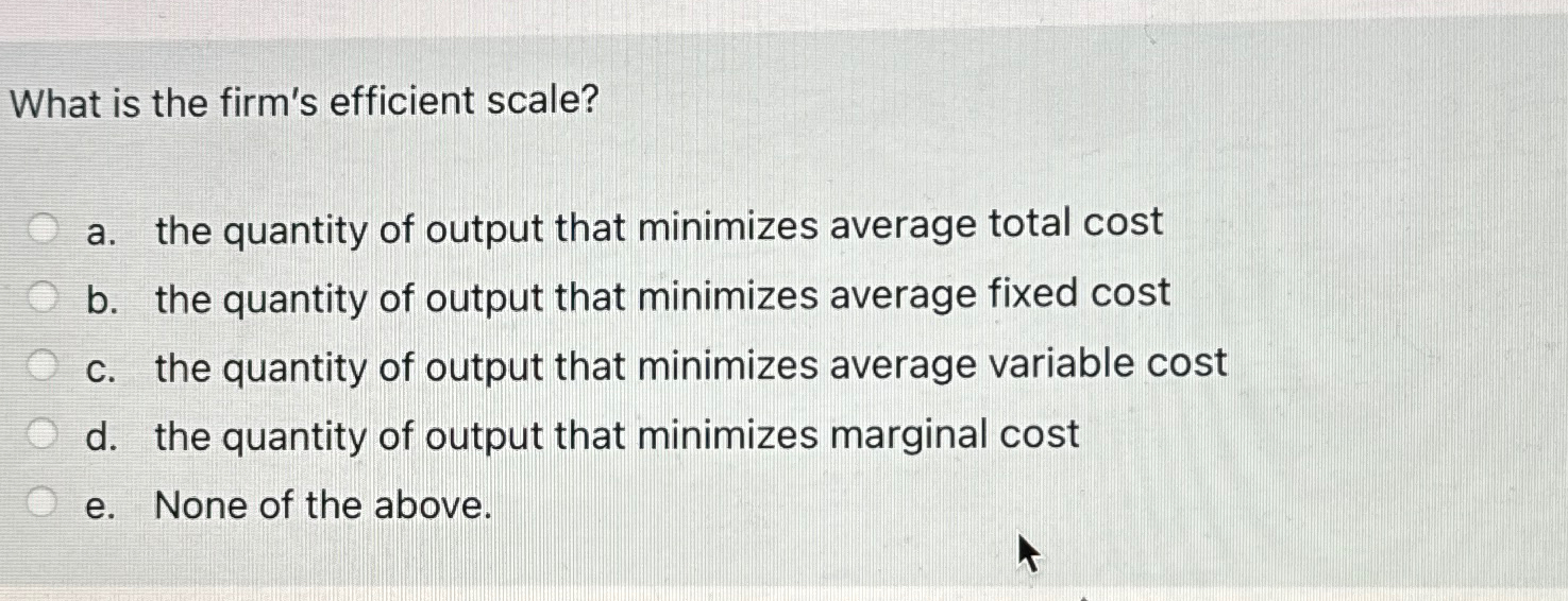 Solved What is the firm's efficient scale?a. ﻿the quantity | Chegg.com