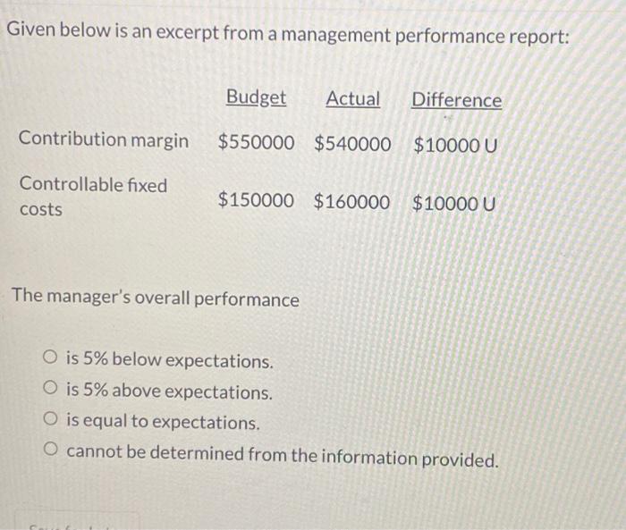 Solved Given below is an excerpt from a management | Chegg.com