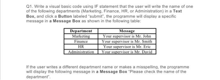 Solved Q1 Write A Visual Basic Code Using If Statement That 