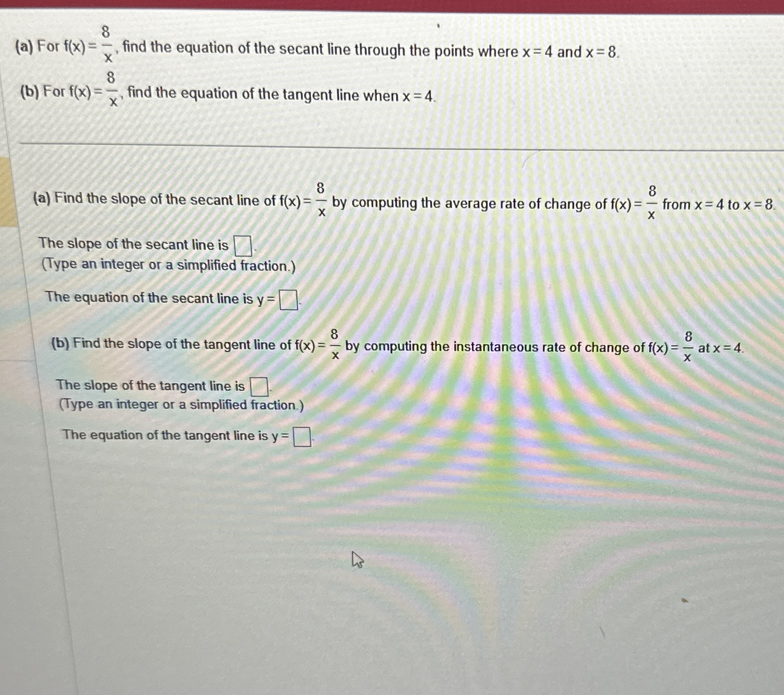 Solved (a) ﻿For f(x)=8x, ﻿find the equation of the secant | Chegg.com