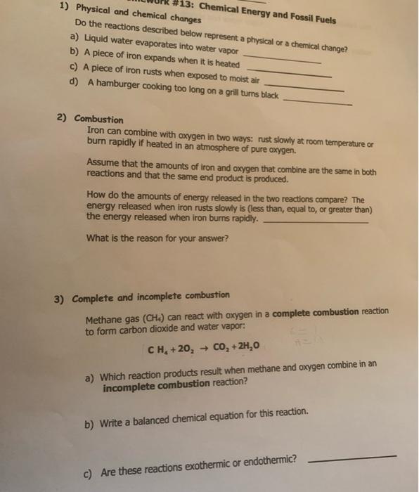 Solved #13: Chemical Energy and Fossil Fuels 1) Physical and | Chegg.com