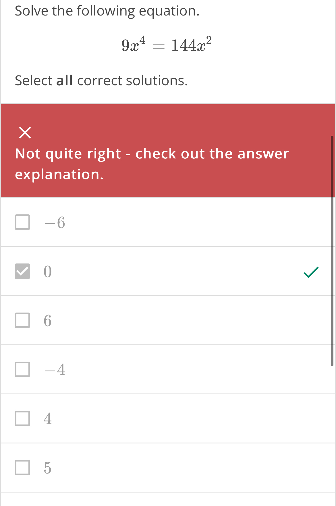 Solved Solve the following equation.9x4=144x2Select all | Chegg.com