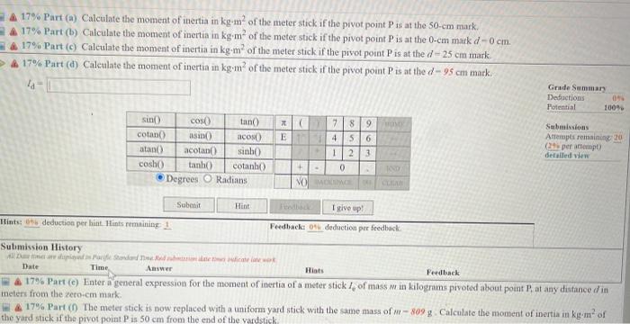 Solved (14\%) Problem 6: A uniform wooden meter stick has a | Chegg.com