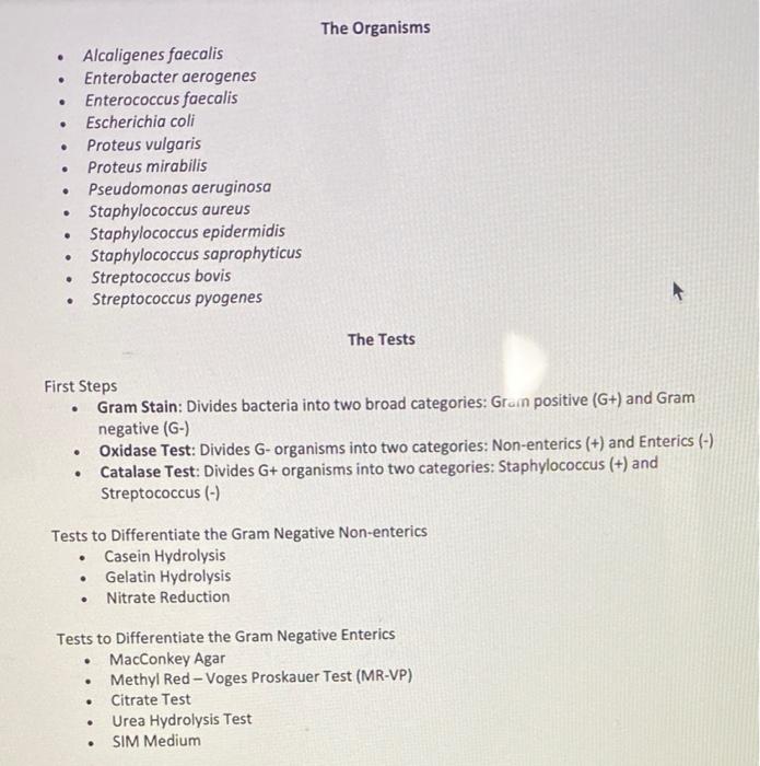 Solved The Organisms . . . • Alcaligenes faecalis | Chegg.com