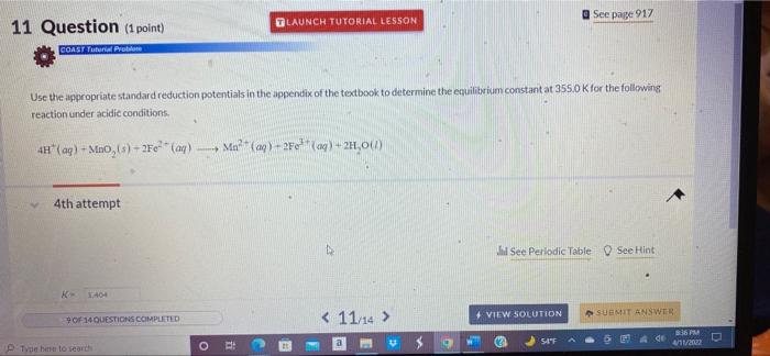Solved See page 917 11 Question (1 point) LAUNCH TUTORIAL | Chegg.com