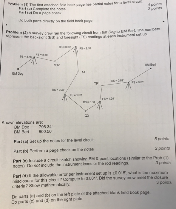 Solved Problem (1) The first attached field book page has | Chegg.com