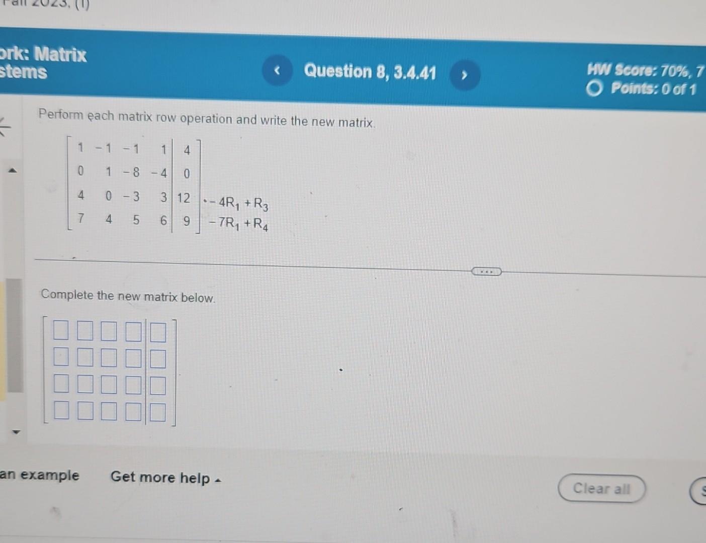 Solved Perform each matrix row operation and write the new | Chegg.com