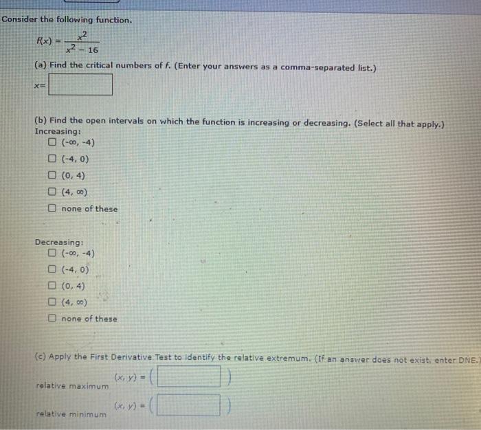 Solved Consider the following function. F(x) x2 X2 (a) Find | Chegg.com