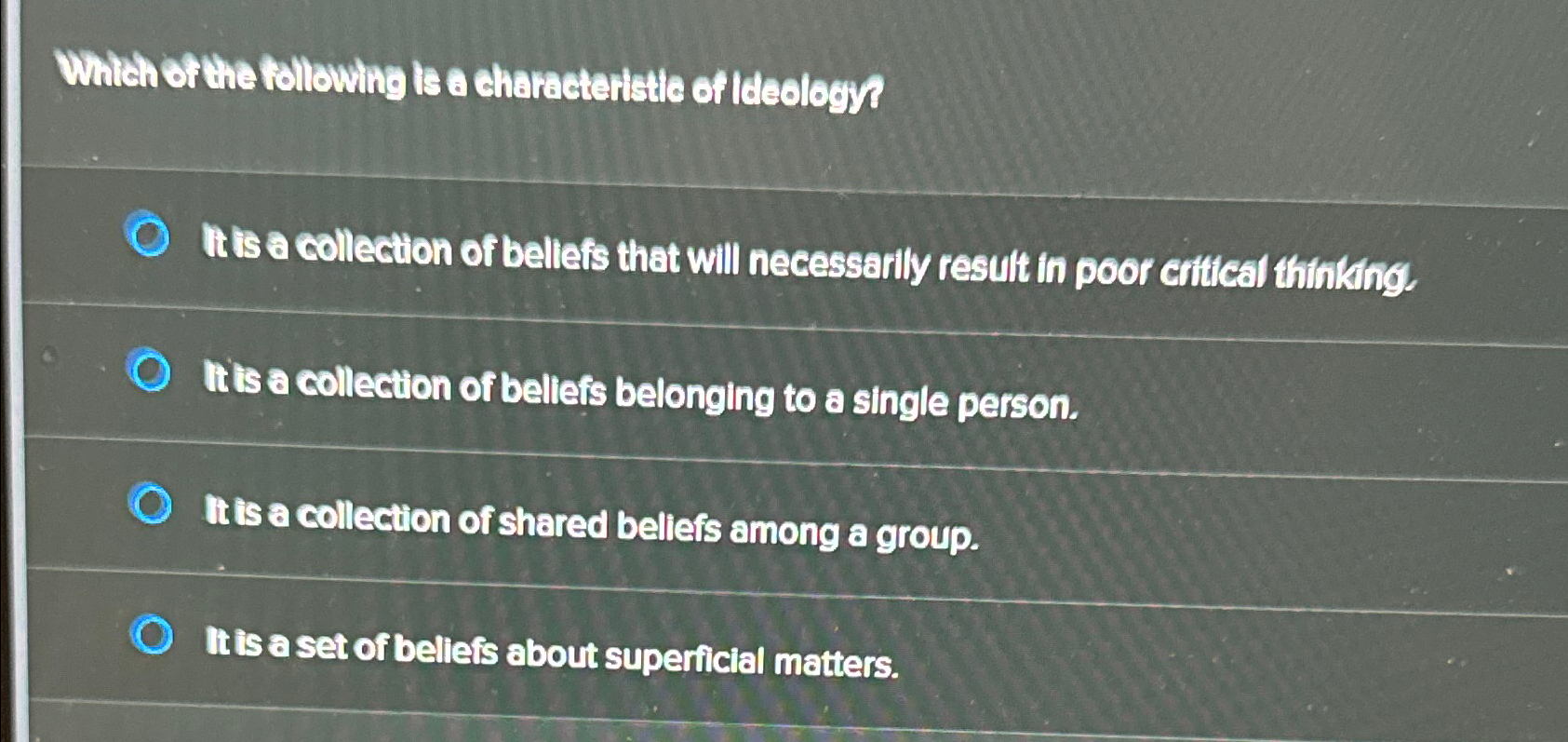 Solved Which of the following is a charactertstic of | Chegg.com