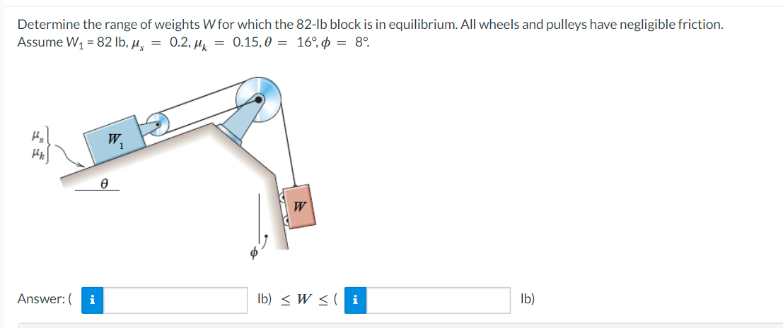 Solved Determine the range of weights W ﻿for which the 82-lb | Chegg.com