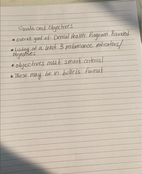 Solved Goals and objectives - overall goal of Dental Health | Chegg.com