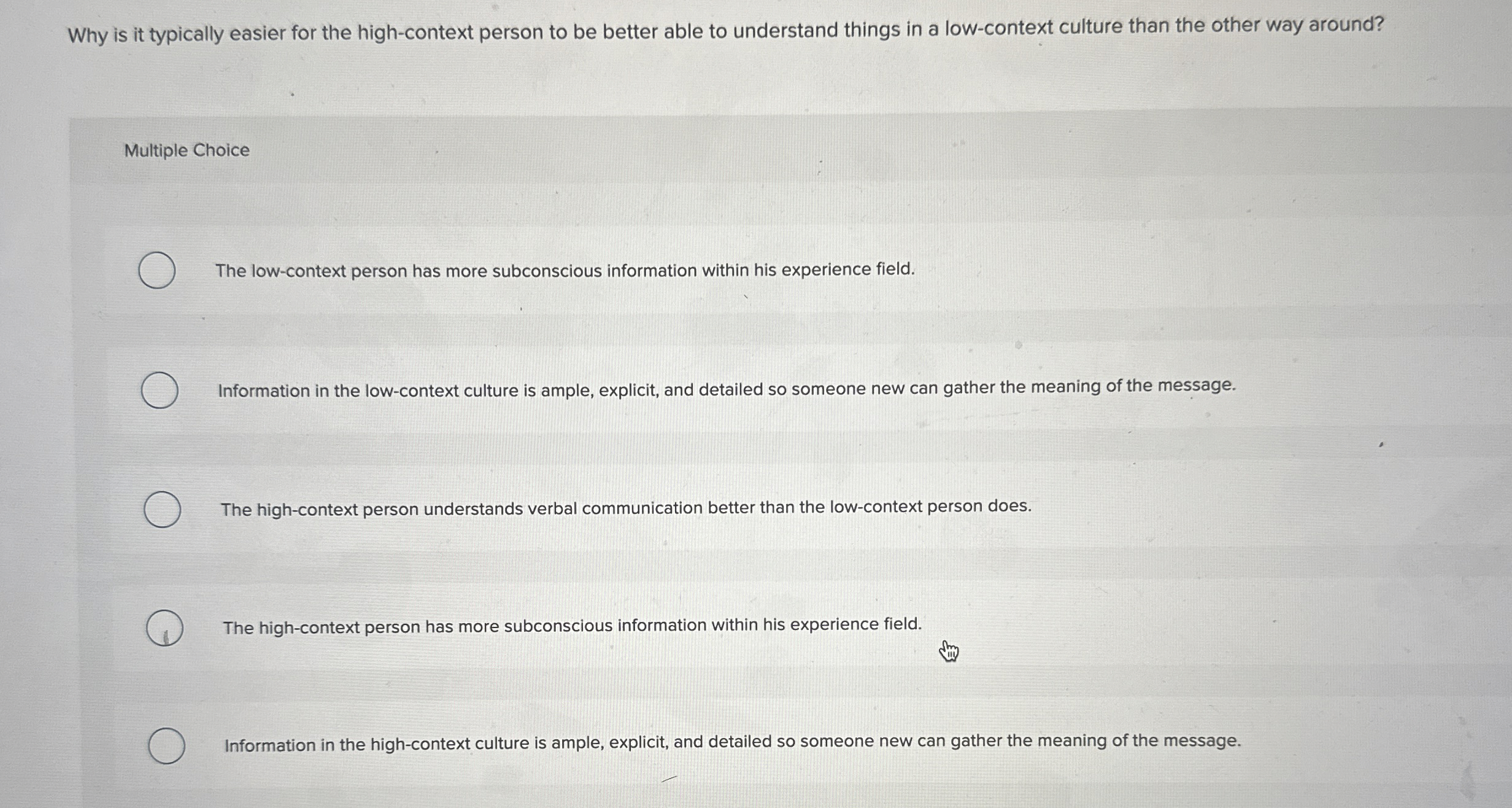 Solved Why is it typically easier for the high-context | Chegg.com