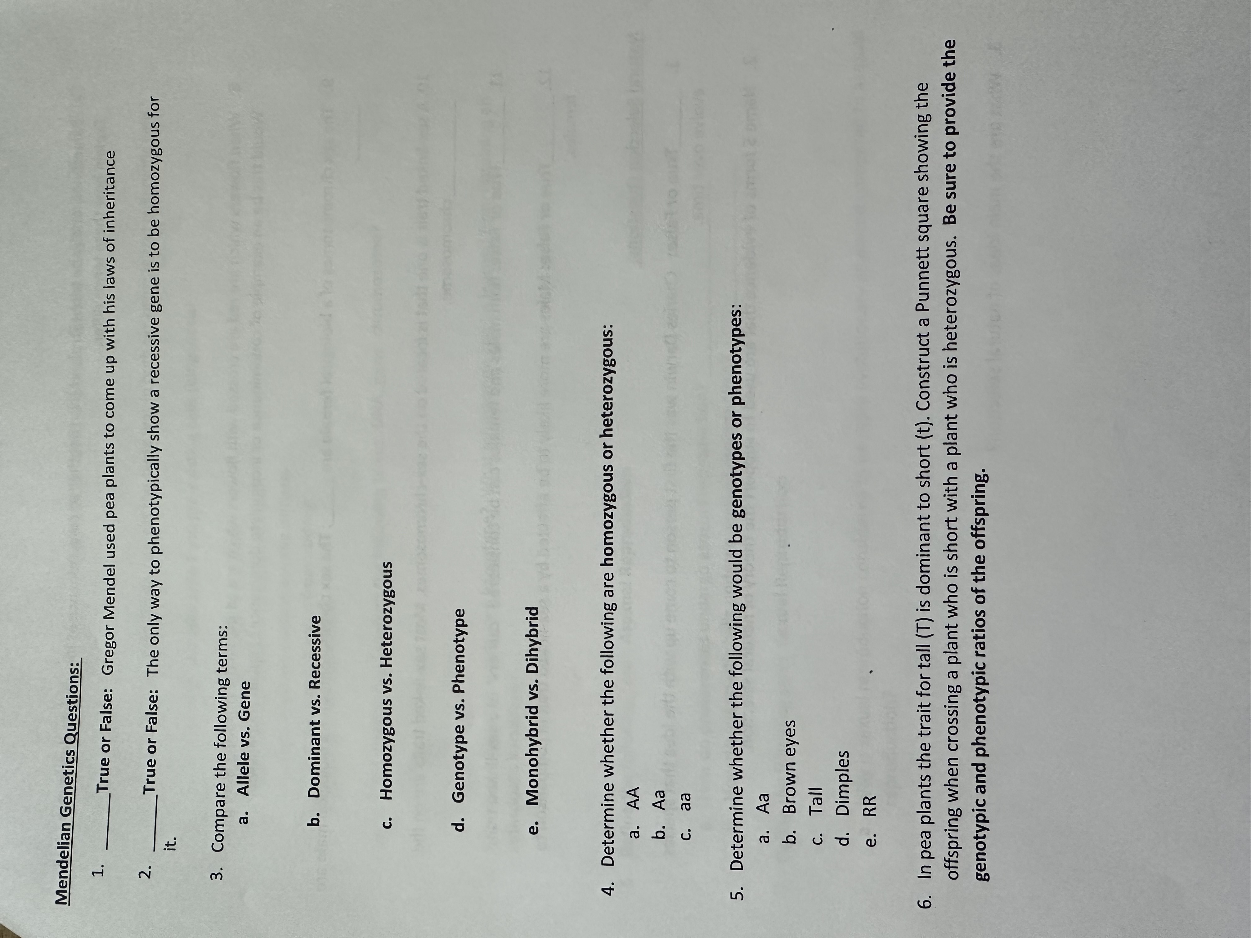 Solved Mendelian Genetics Questions:1. ﻿True or False: | Chegg.com