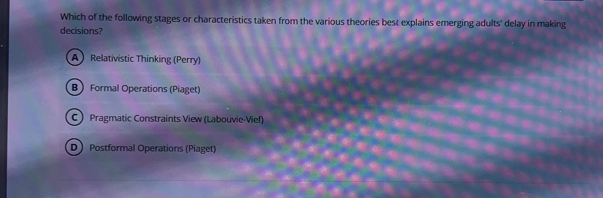 Solved Which of the following stages or characteristics | Chegg.com